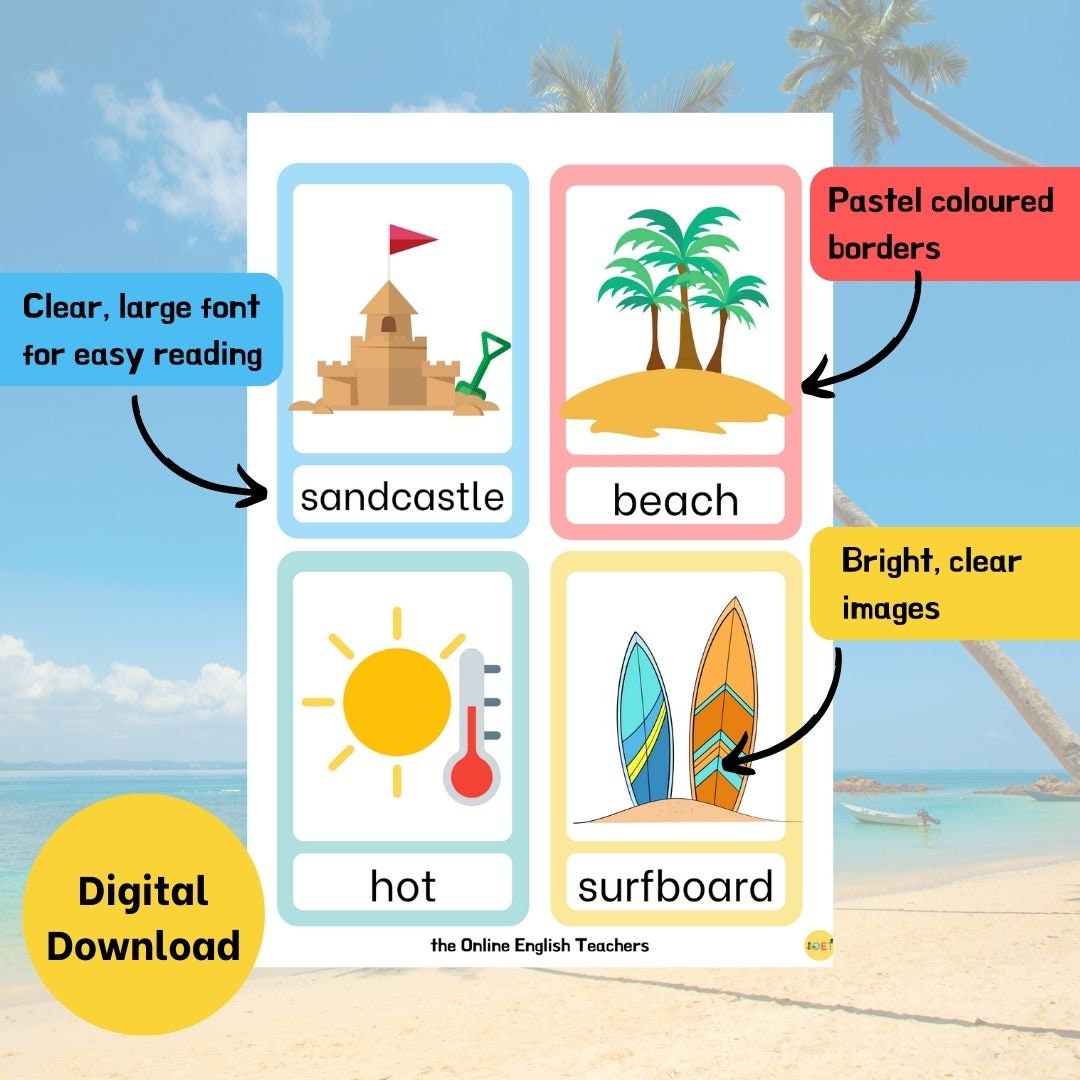Summer ESL Vocabulary Posters and Flashcards Bundle | ESL | ELL ...