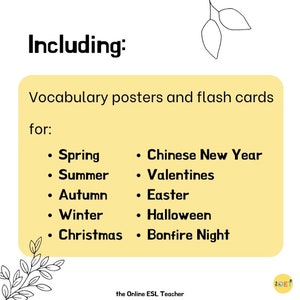Seasonal ESL Vocabulary Posters and Flashcards Bundle ESL Vocabulary ...
