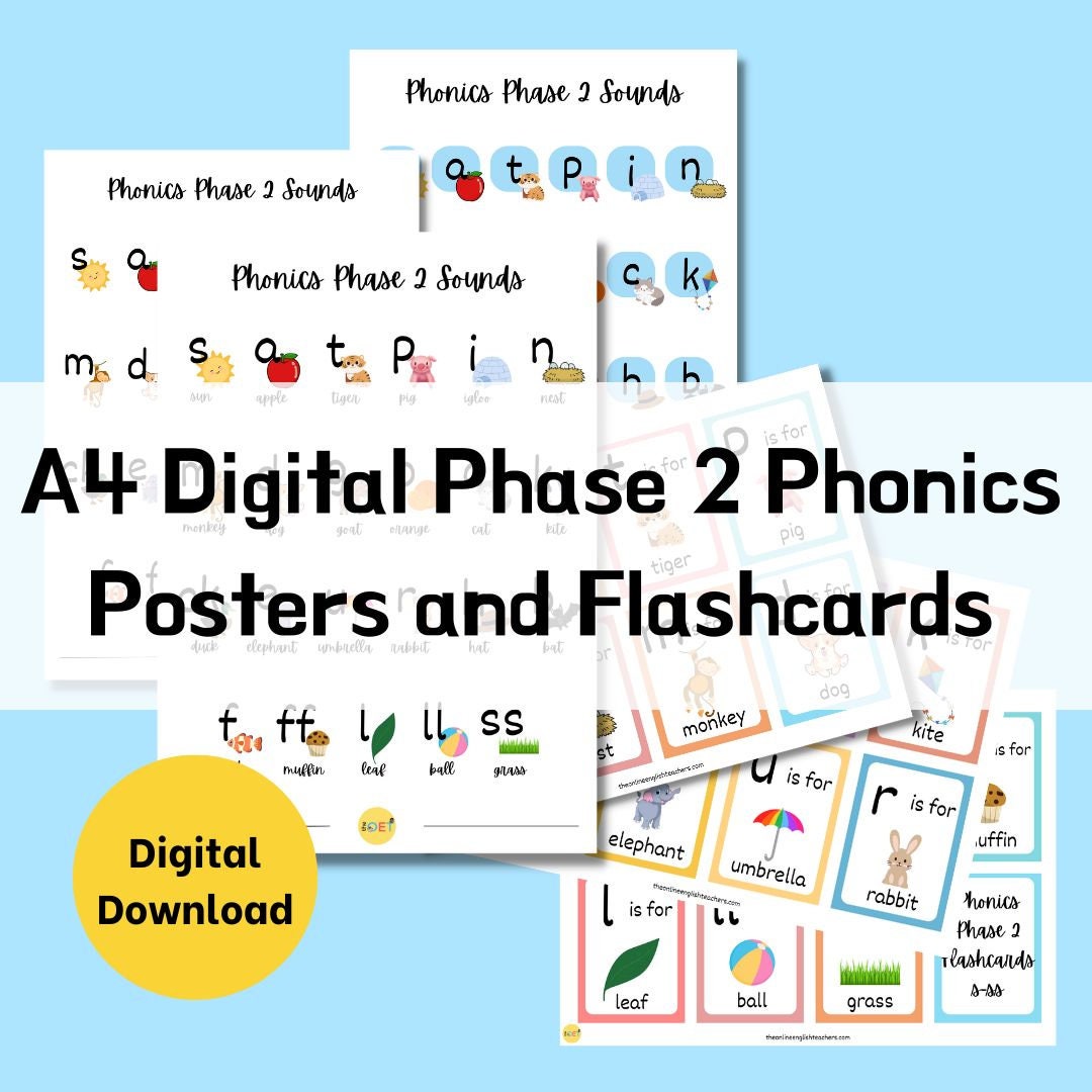 Phonics Phase 2 Flashcards and Posters Kids Flashcards Kids Digital ...