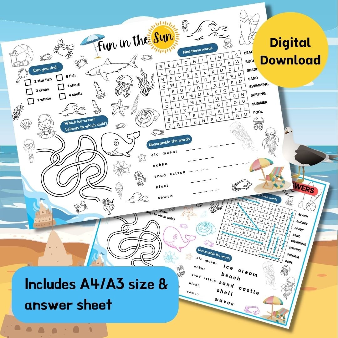 Fun in the Sun | Kids Activity Mat | Kids Digital Printable ...