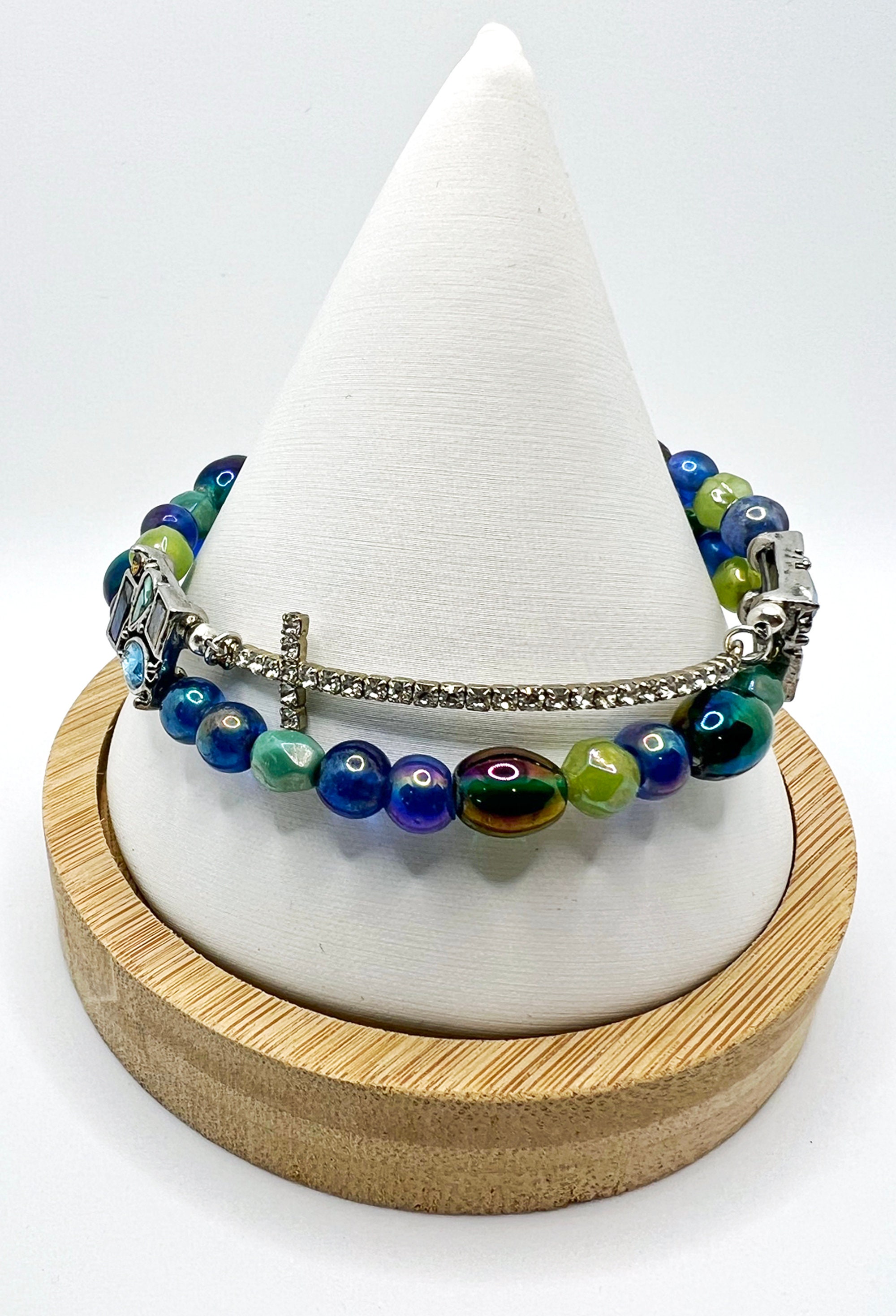 Two-string Bracelet With Mosaics and Rhinestone Cross - Etsy