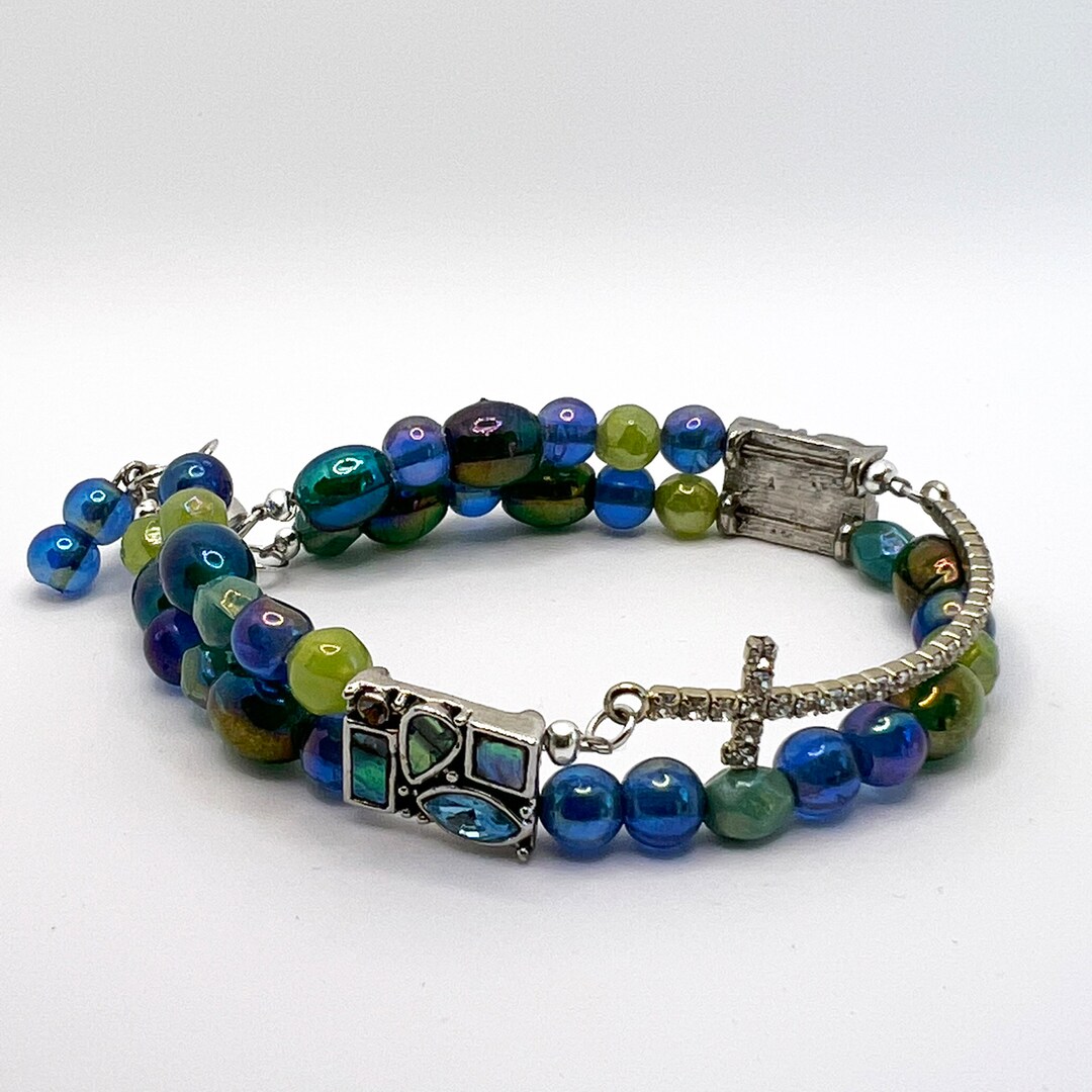 Two-string Bracelet With Mosaics and Rhinestone Cross - Etsy