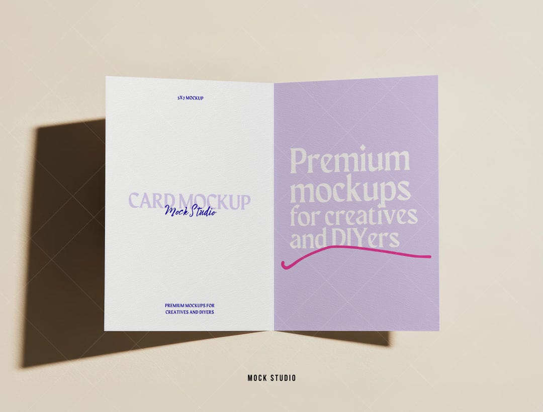 5x7 Greeting Card Mockup With Two Sides Open, Textured Thank You Card ...