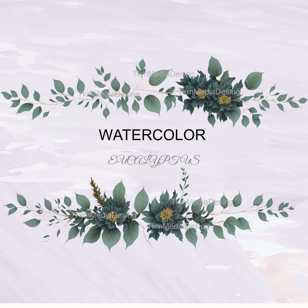 Watercolor Eucalyptus Border Clipart, Wedding Invitations, Wedding ...