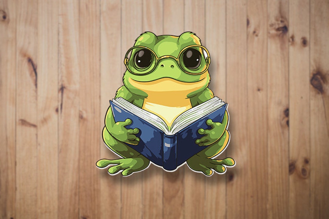 Cartoon Frog Reading Sticker, Frog Lover Gift, Frog Sticker, Cartoon ...
