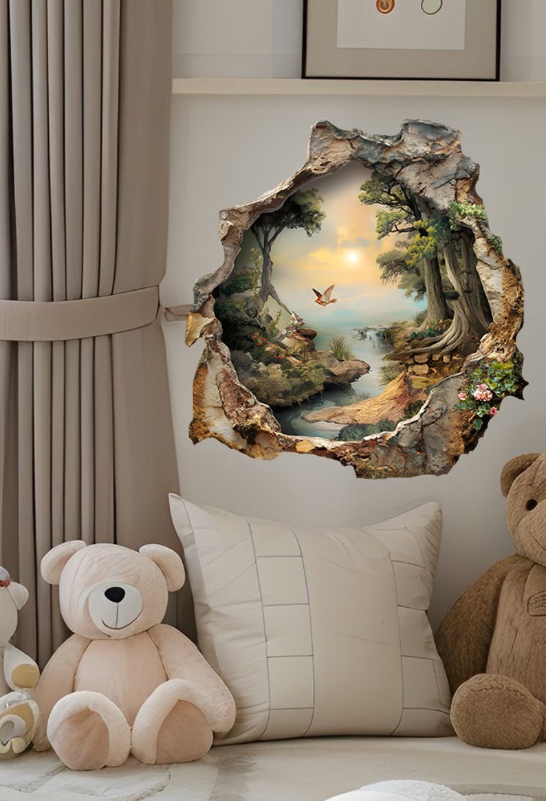 3D Forest in Stone Hole Wall Decal Enchanted Forest Wonderland Fantasy ...