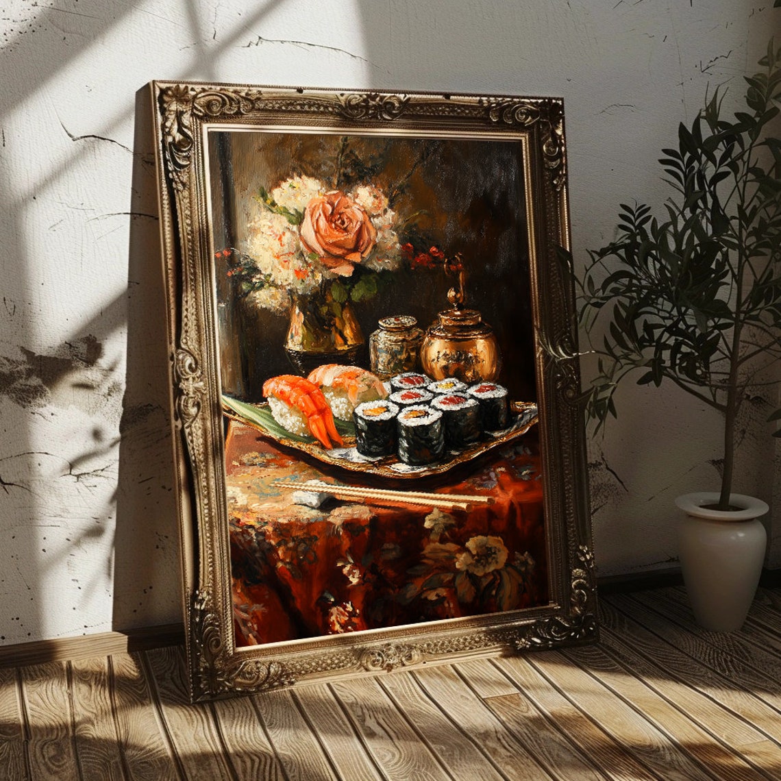 19th Century Sushi Oil Painting Vintage Style Digital Download Unique ...