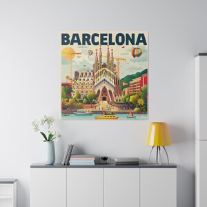 Retro Barcelona Illustration Art Travel Poster Matte Canvas - Etsy