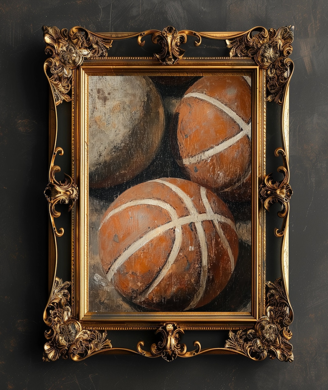 19th Century Basketball Painting Vintage Sports Antique Basketball ...