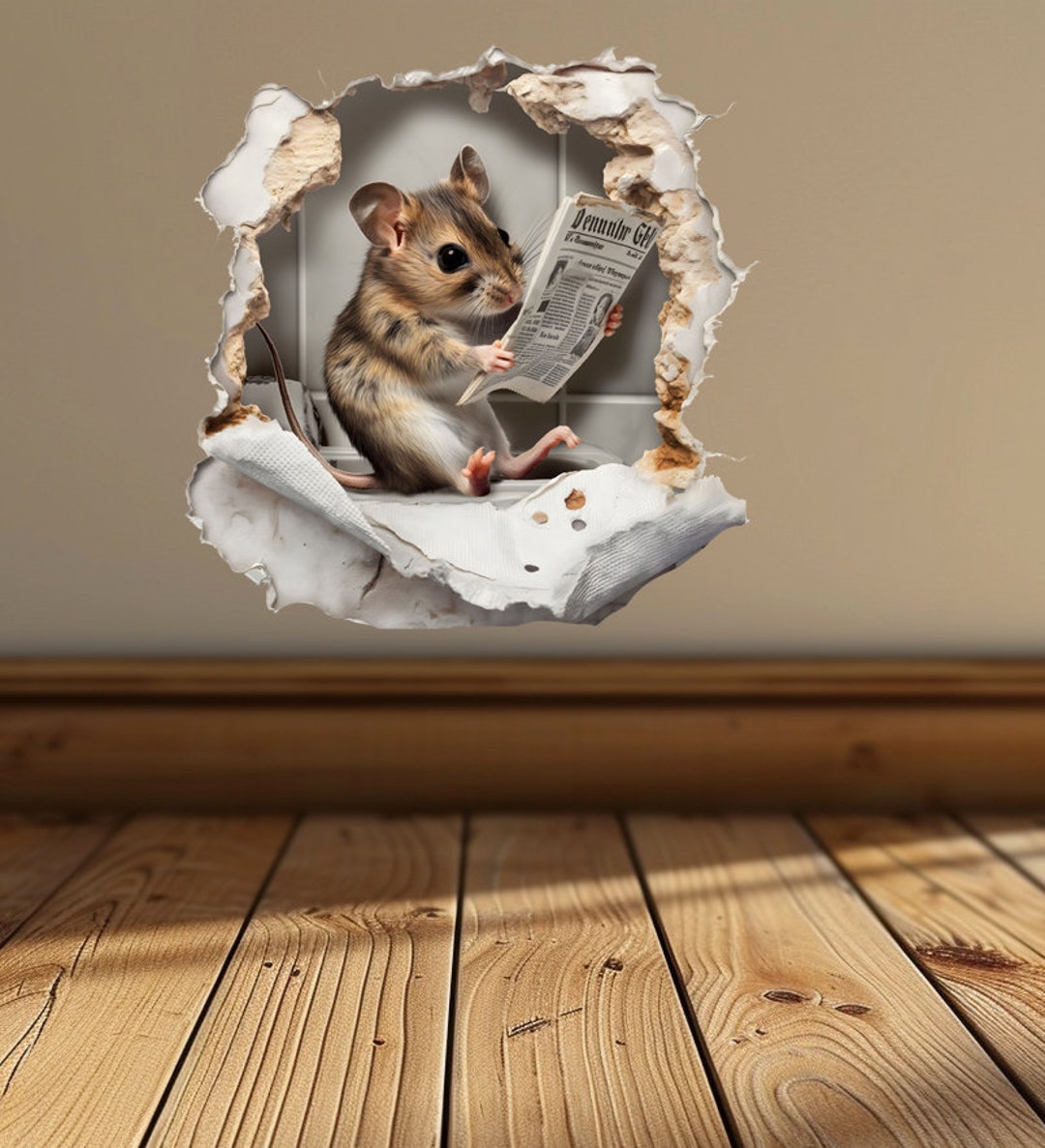 Mouse Reading Paper 3d Mouse Sticker Mouse Wall Decal Kids Room Sticker ...