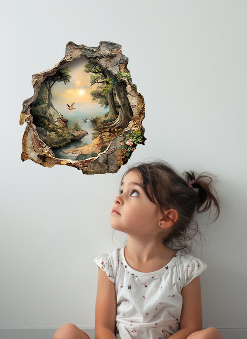 3D Forest in Stone Hole Wall Decal Enchanted Forest Wonderland Fantasy ...
