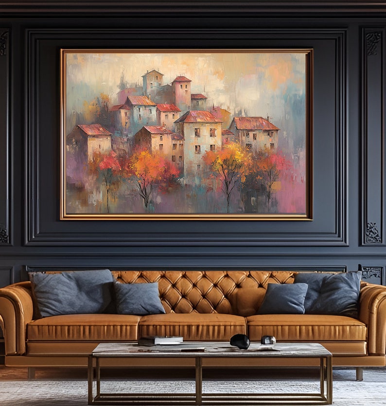 Rustic Moody Autumn Landscape Printable Art Vintage Oil Painting With ...