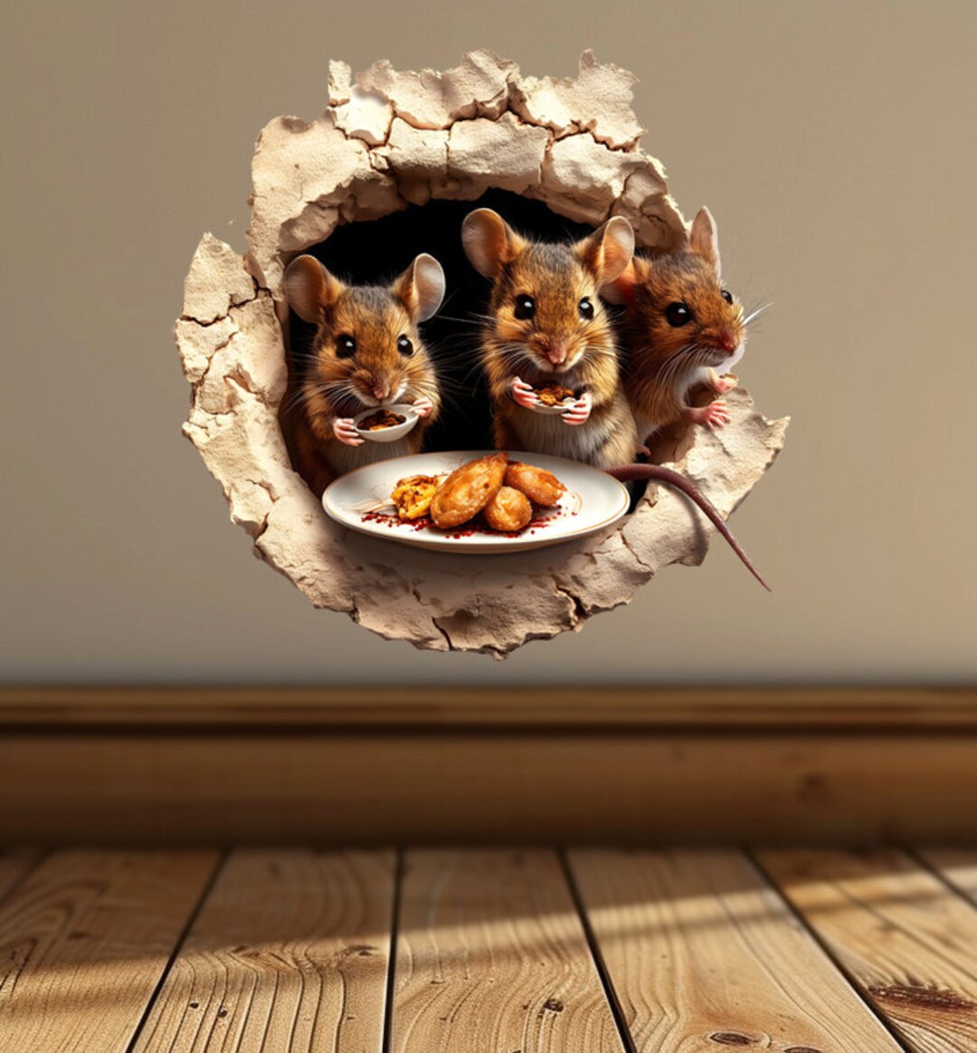 Mouse Family Eating 3d Mouse Sticker Mouse Wall Decal Book Lover Gift ...