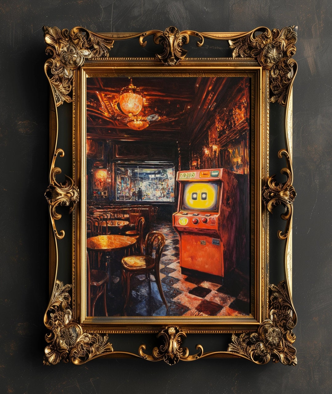 19th Century Gaming Room Oil Painting Vintage Atari Art Retro 80s ...