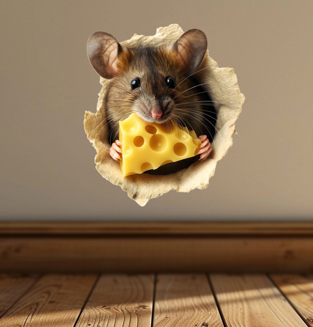 Mouse Eating Cheese Mouse Hole Sticker Mouse Hole Decal Mouse Hole 3D ...