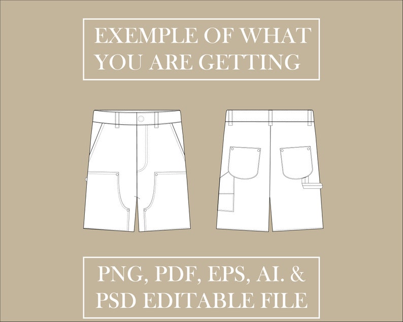 Carpenter Short Fashion Flat Sketch Flat Templates Double Knee Jorts ...