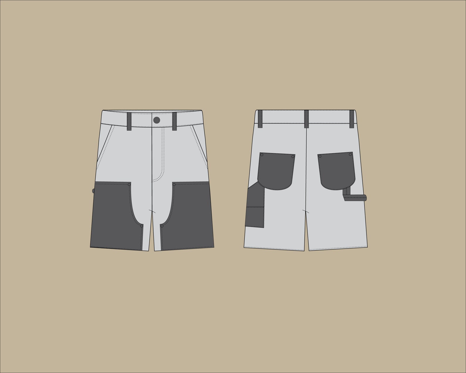 Carpenter Short Fashion Flat Sketch Flat Templates Double Knee Jorts ...