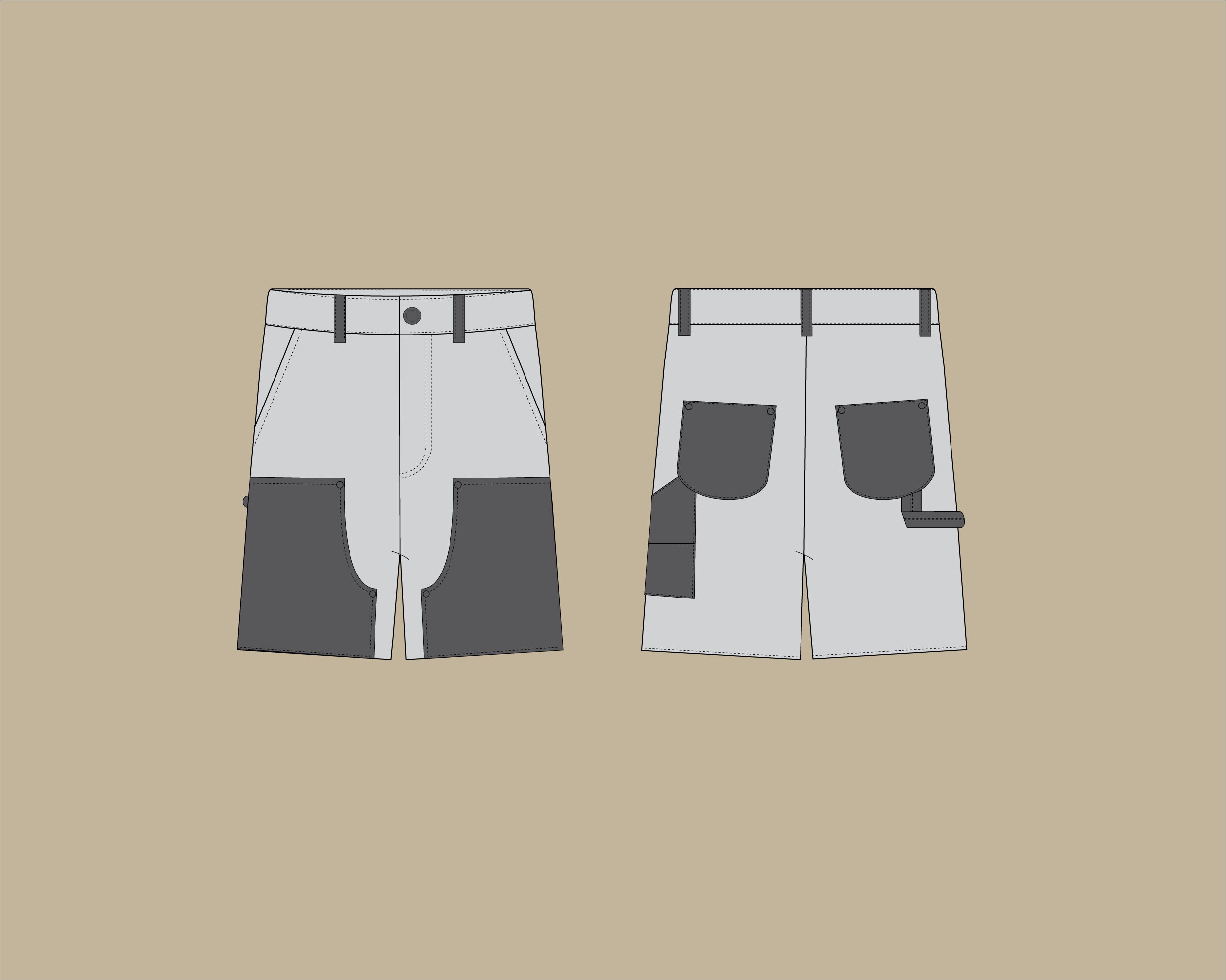 Carpenter Short Fashion Flat Sketch Flat Templates Double Knee Jorts ...
