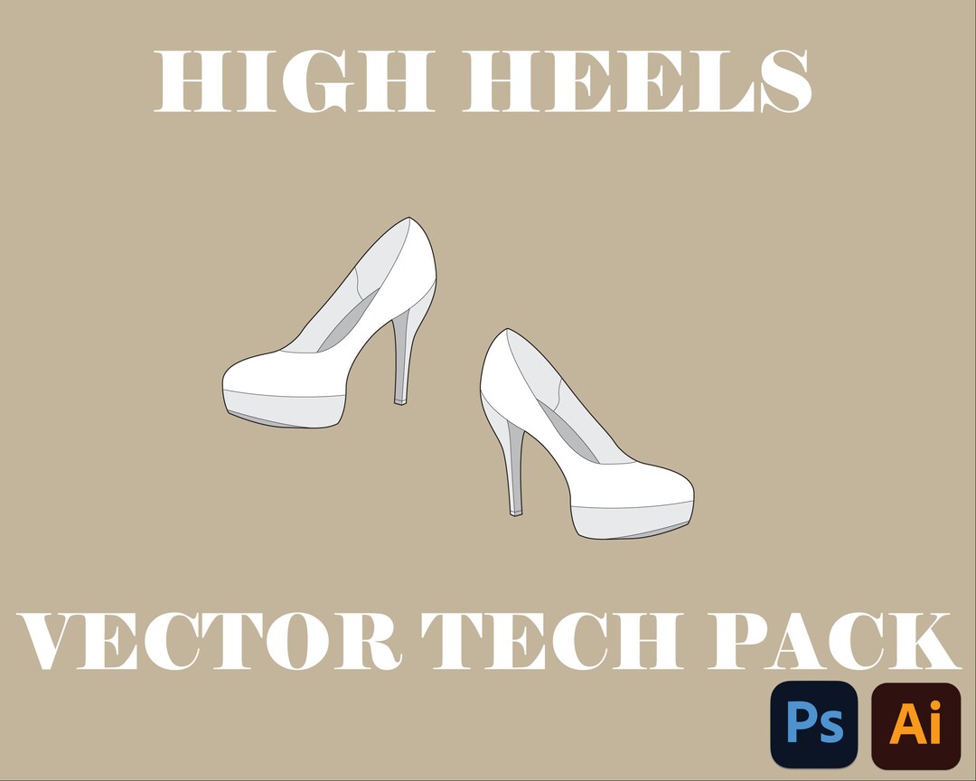 Luxury Heels Technical Drawing Shoes Vector Tech Pack for Adobe Illustrator Photoshop Pro Create ...