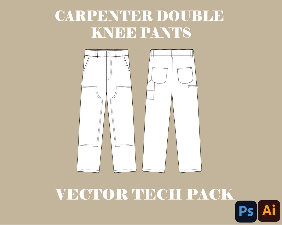 Carpenter Pants Tech Pack Flat Sketch Double Knee Pants Tech Pack ...