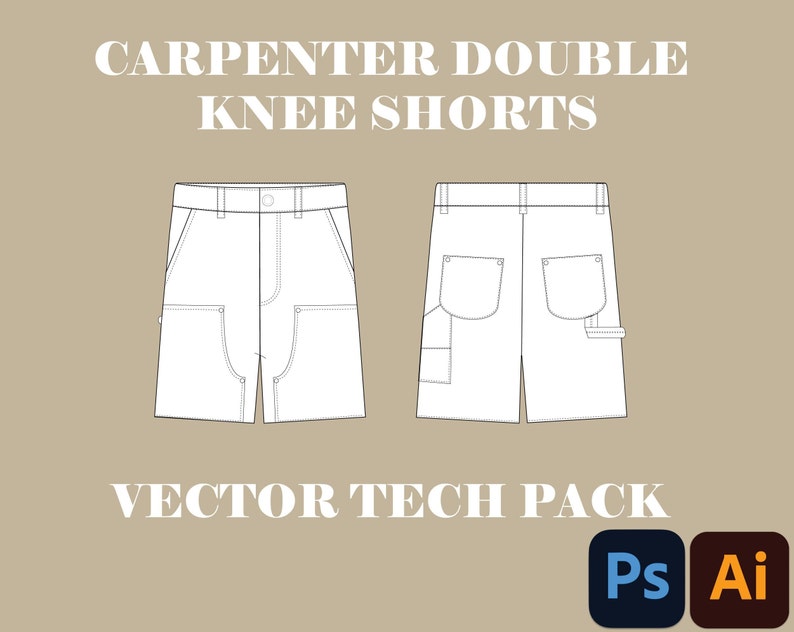 Carpenter Short Fashion Flat Sketch Flat Templates Double Knee Jorts ...