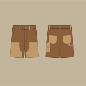 Carpenter Short Fashion Flat Sketch Flat Templates Double Knee Jorts ...