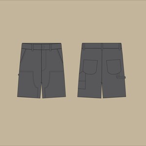 Carpenter Short Fashion Flat Sketch Flat Templates Double Knee Jorts ...