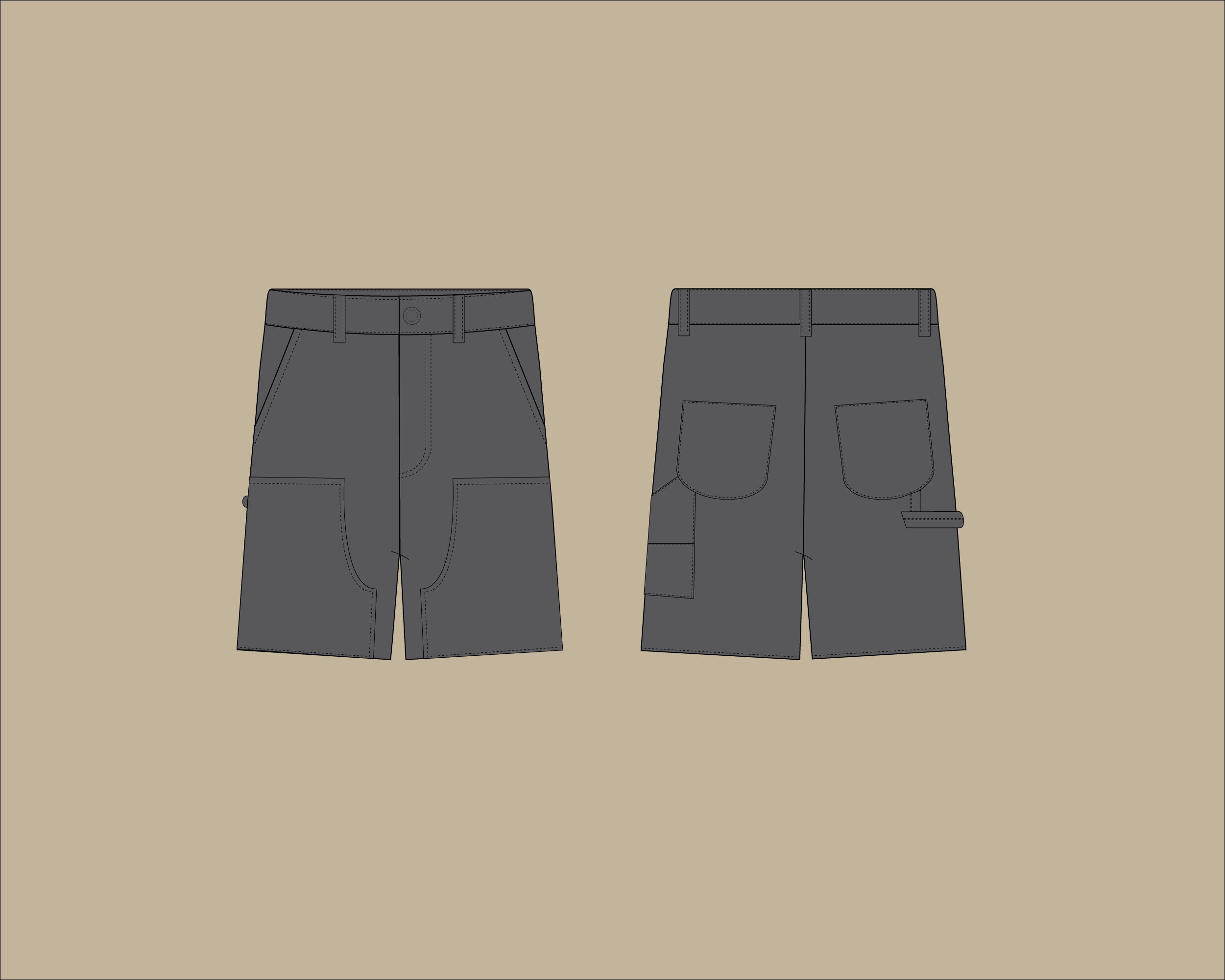 Carpenter Short Fashion Flat Sketch Flat Templates Double Knee Jorts ...