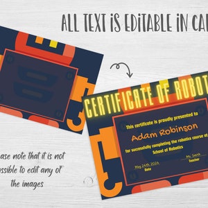 Editable Certificate of Robotics | Orange Robot on a Dark Background - Etsy