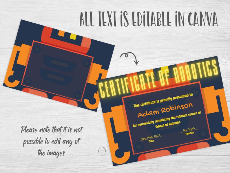 Editable Certificate of Robotics | Orange Robot on a Dark Background - Etsy