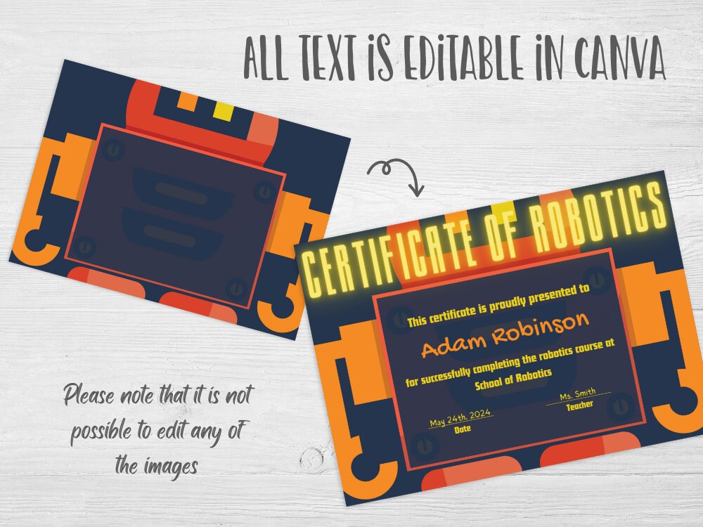 Editable Certificate of Robotics | Orange Robot on a Dark Background - Etsy