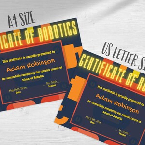 Editable Certificate of Robotics | Orange Robot on a Dark Background - Etsy