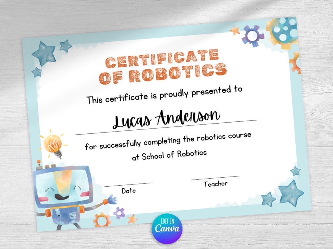 Editable Certificate of Robotics - Etsy