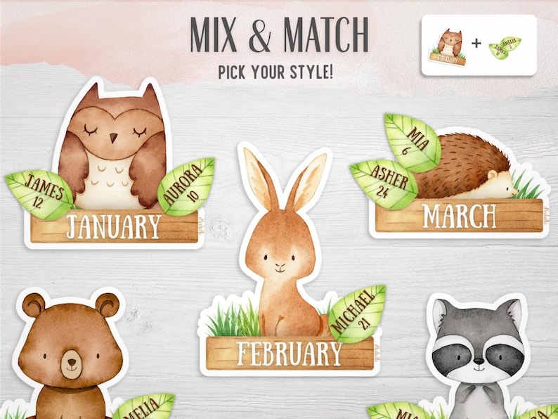 Editable Woodland Animal Classroom Birthday Display | Canva Template ...