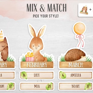 Editable Woodland Animal Classroom Birthday Display | Canva Template ...