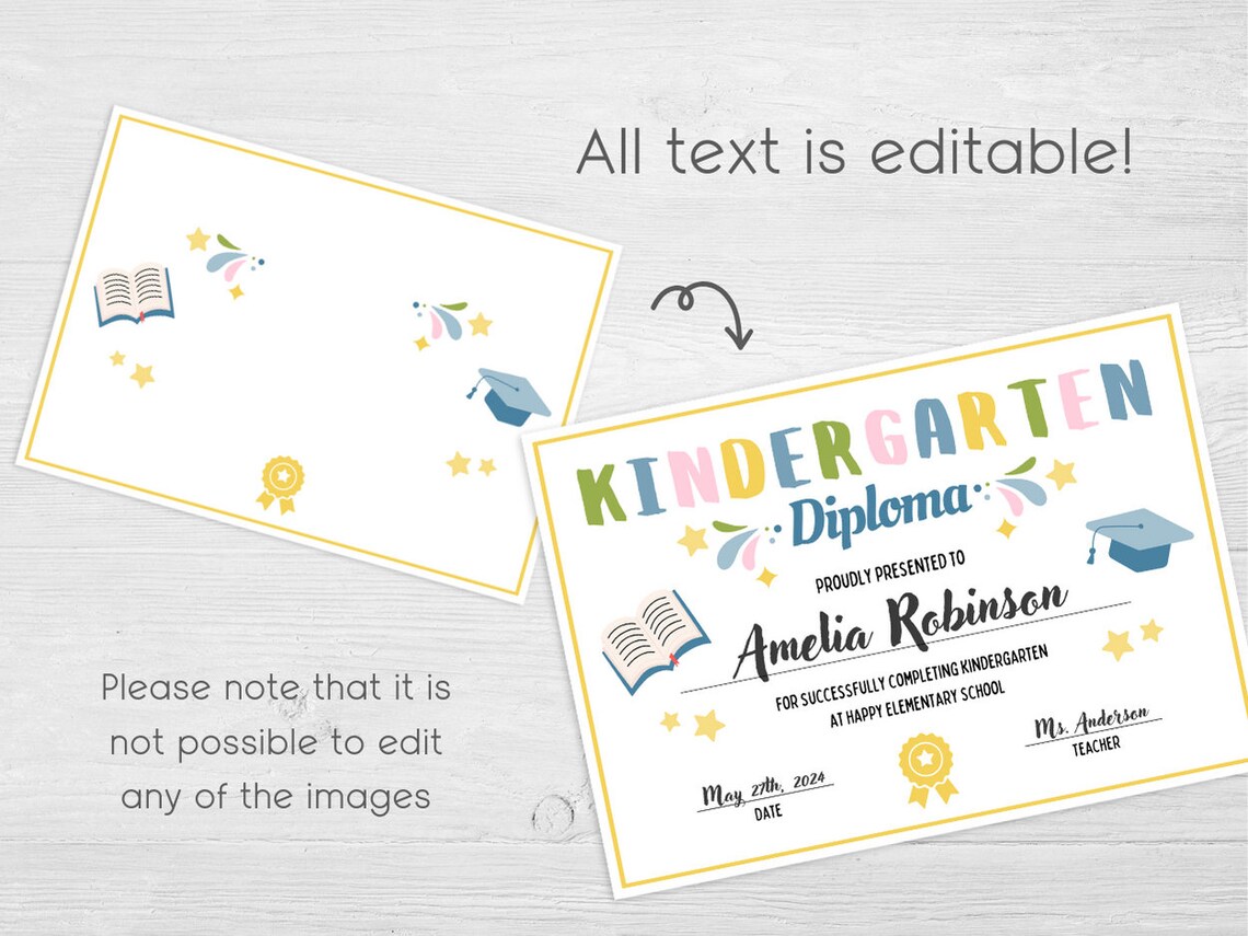 Editable Kindergarten Graduation Diploma - Etsy