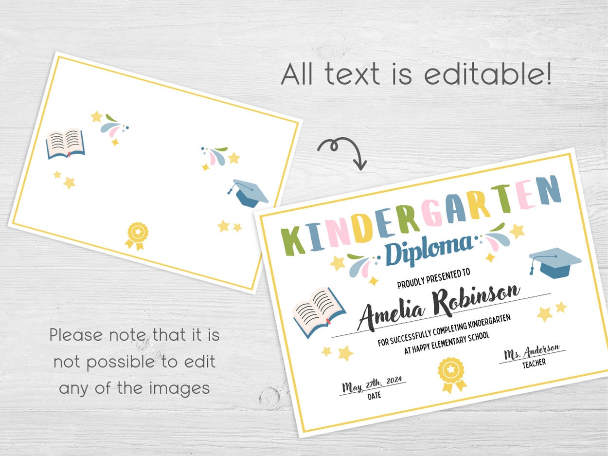 Editable Kindergarten Graduation Diploma - Etsy