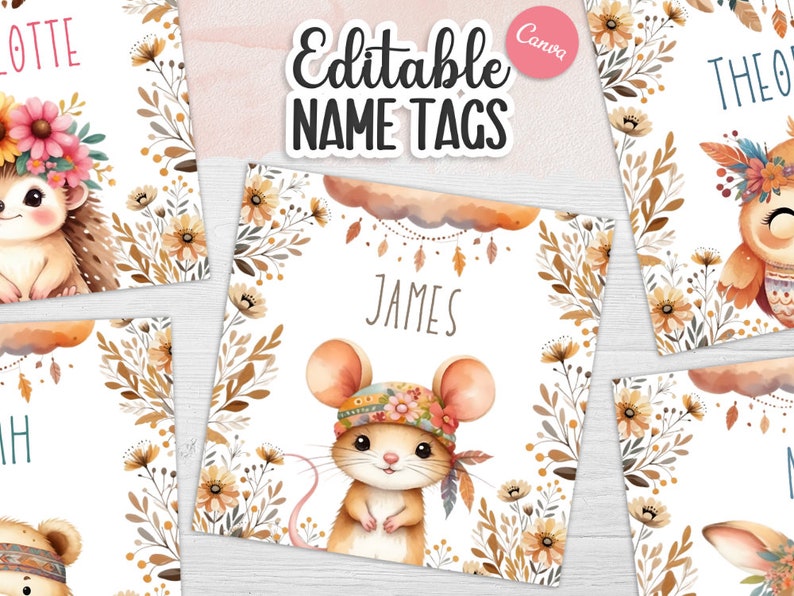 Editable Square Classroom Labels | Boho Woodland Animals - Etsy