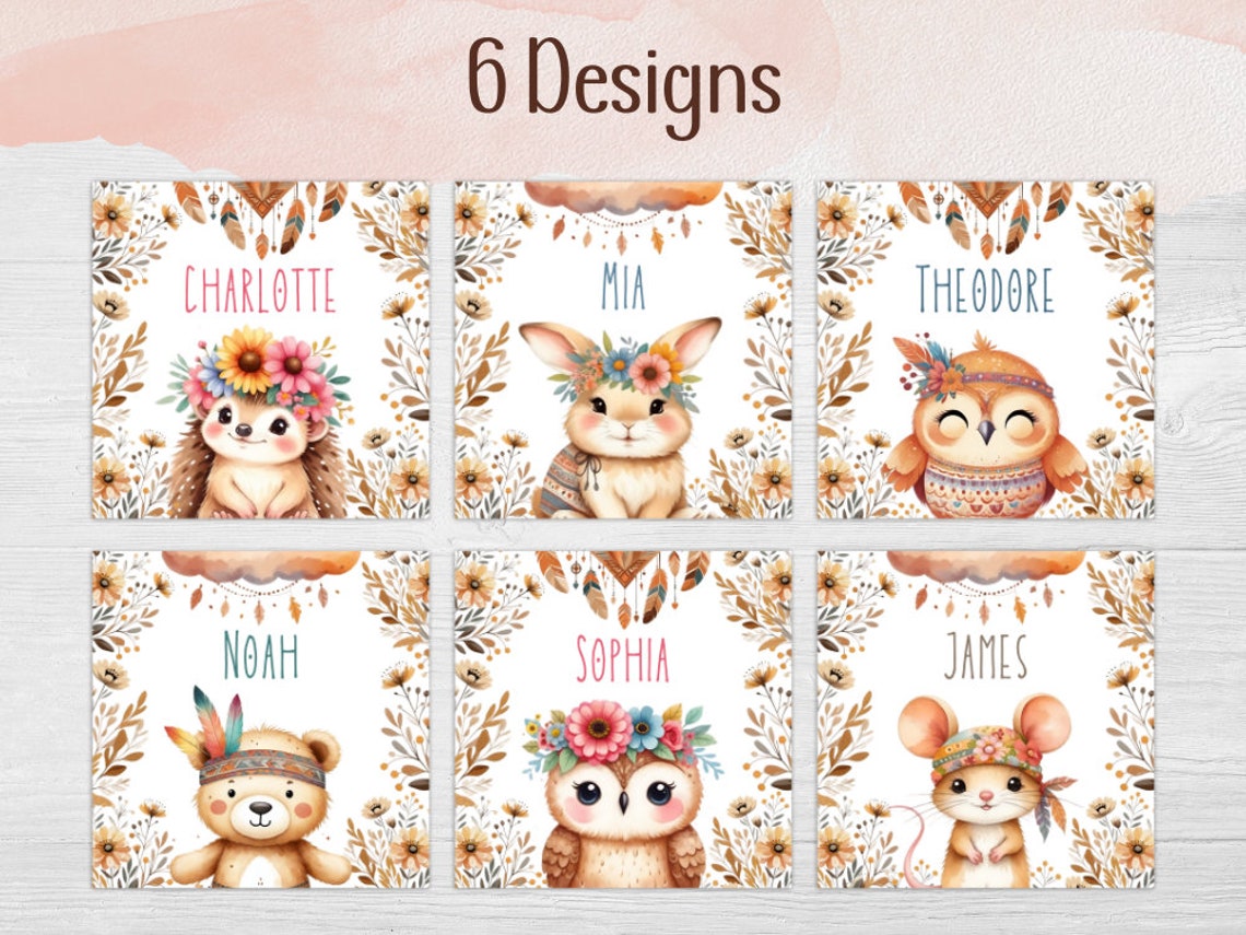 Editable Square Classroom Labels | Boho Woodland Animals - Etsy