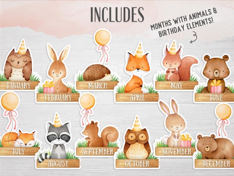 Editable Woodland Animal Classroom Birthday Display | Canva Template ...