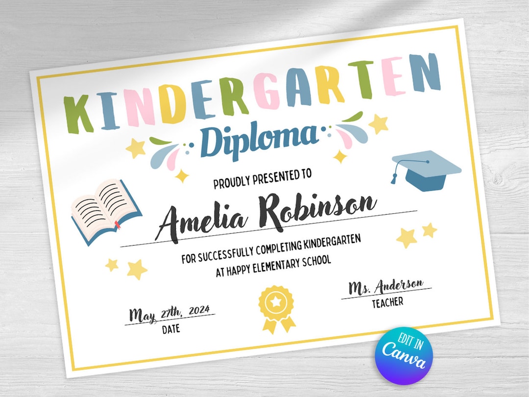 Editable Kindergarten Graduation Diploma - Etsy