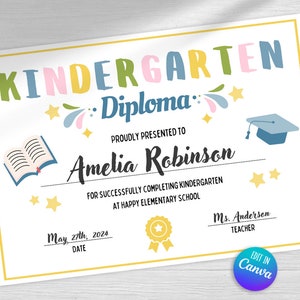Editable Kindergarten Graduation Diploma - Etsy