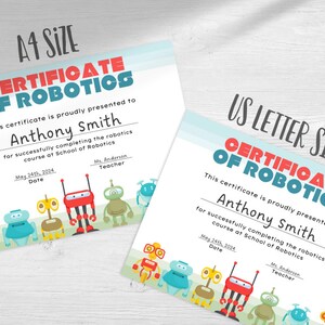 Editable Certificate of Robotics | Colourful Robots - Etsy