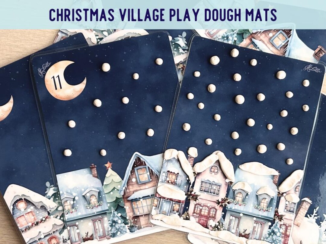 Play Dough Mats | Snowy Christmas Village - Etsy