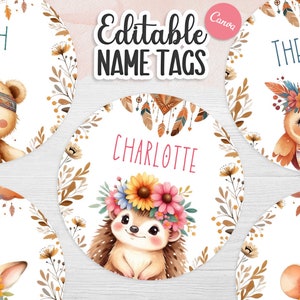 Editable Classroom Name Tags | Boho Woodland Animals - Etsy