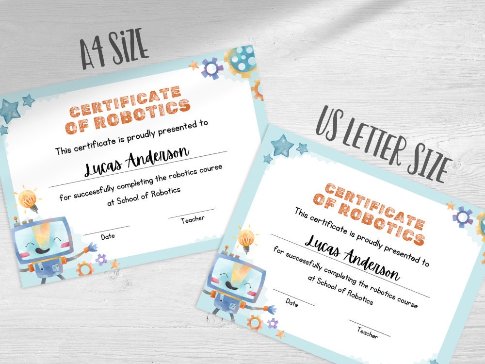 Editable Certificate of Robotics - Etsy