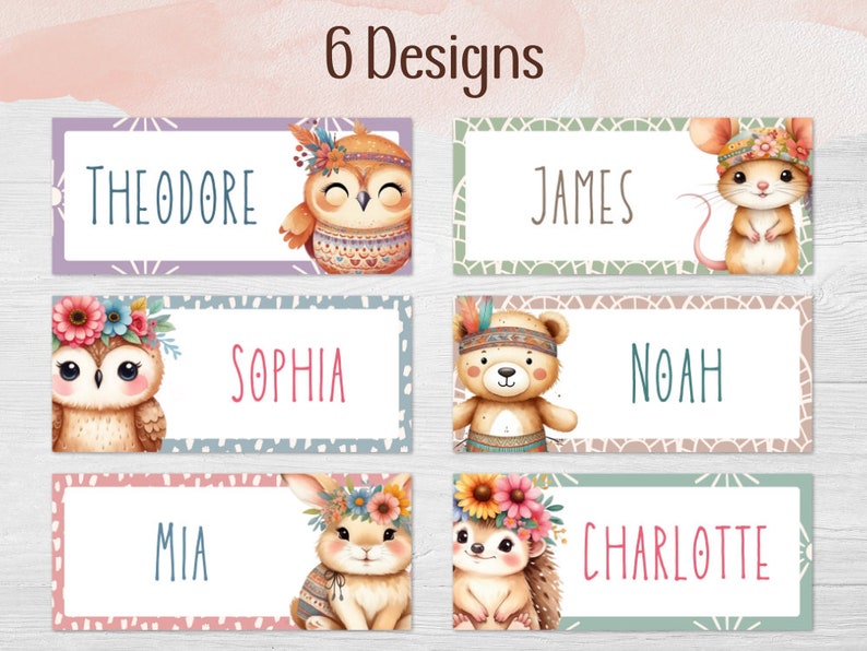 Editable Classroom Name Plates | Boho Woodland Animals - Etsy