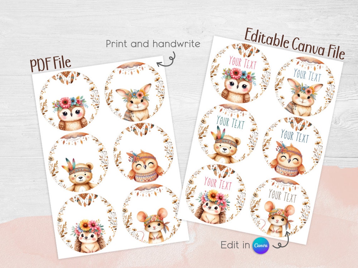 Editable Classroom Name Tags | Boho Woodland Animals - Etsy