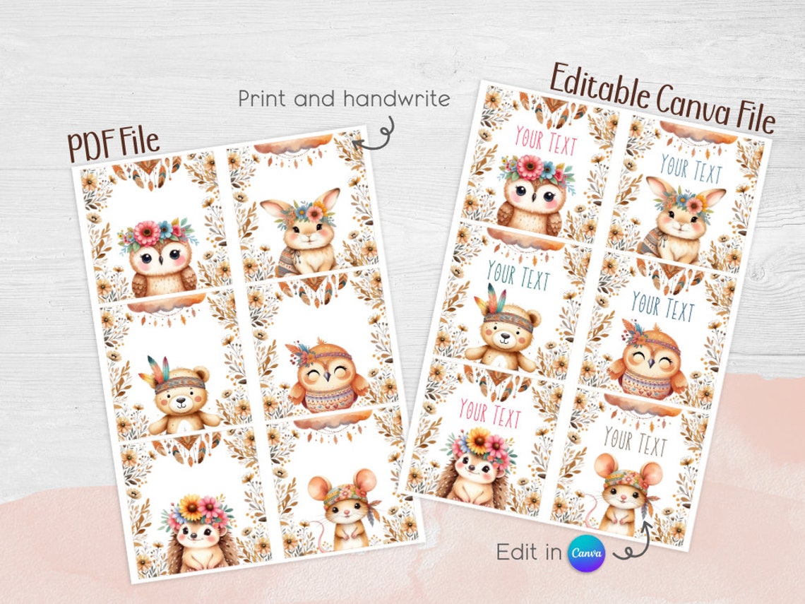 Editable Square Classroom Labels | Boho Woodland Animals - Etsy