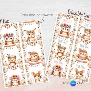 Editable Square Classroom Labels | Boho Woodland Animals - Etsy